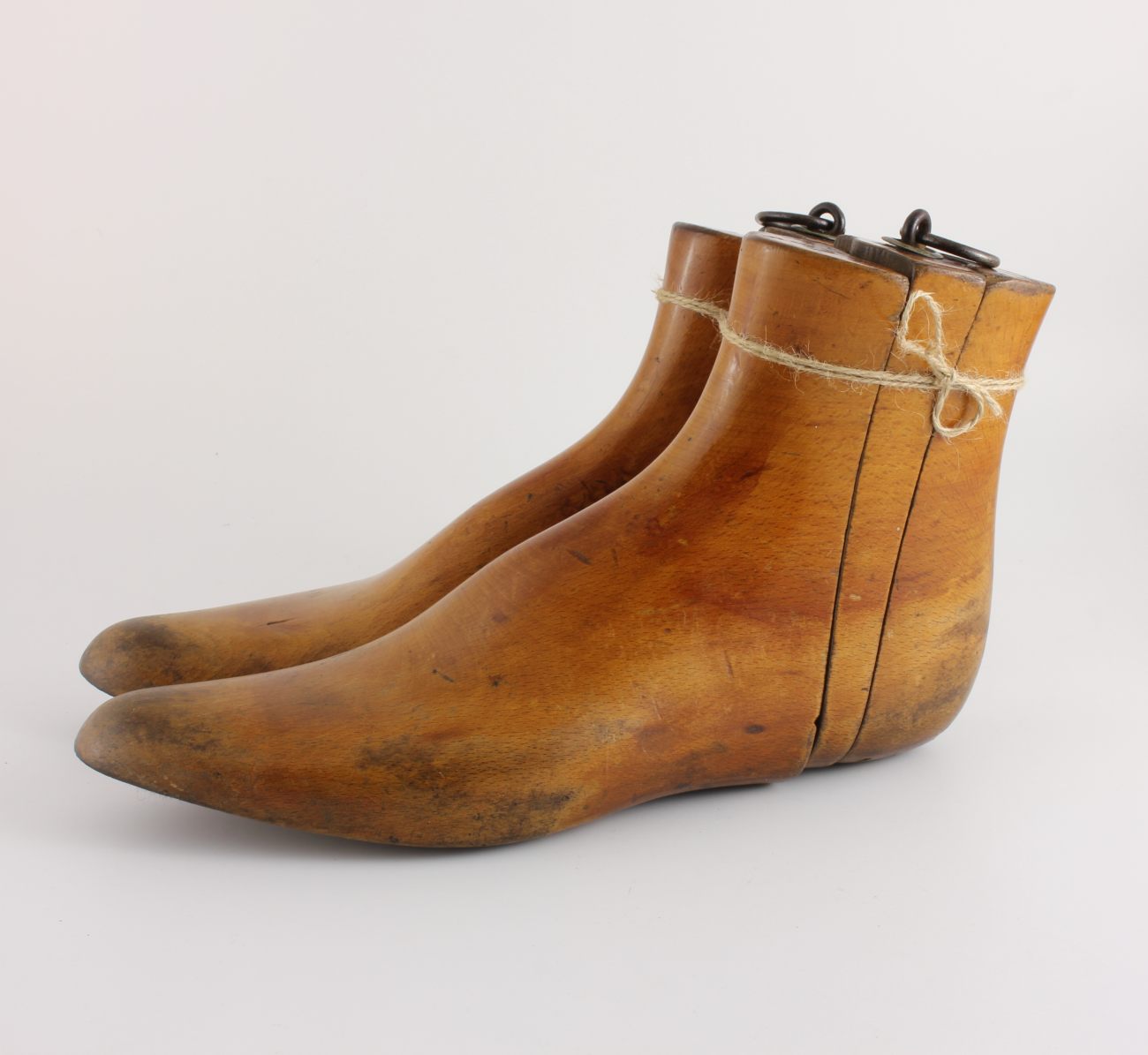 Edwardian Pair of Wood Boot Lasts. 3 Part Wooden Treen Shoe Trees. 1907.v