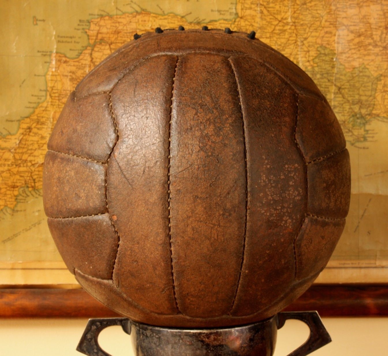 1950's Leather Football. Old 18 Panel Laced Type Soccer Ball.