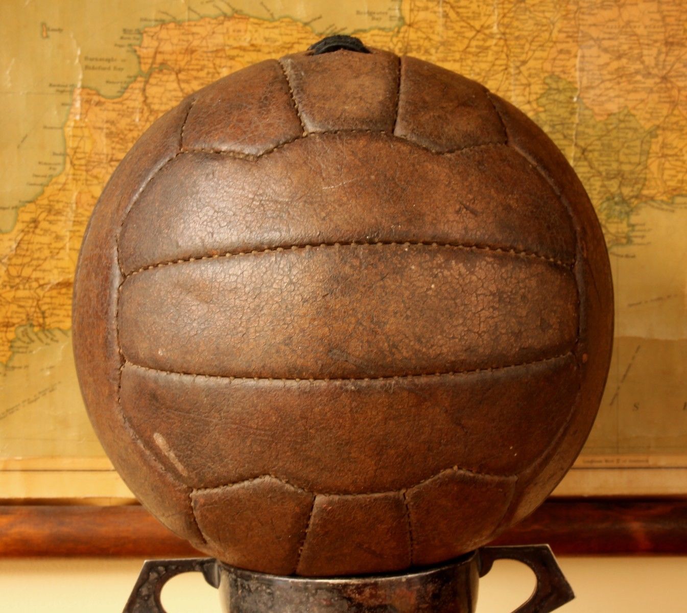 1950's Leather Football. Old 18 Panel Laced Type Soccer Ball.