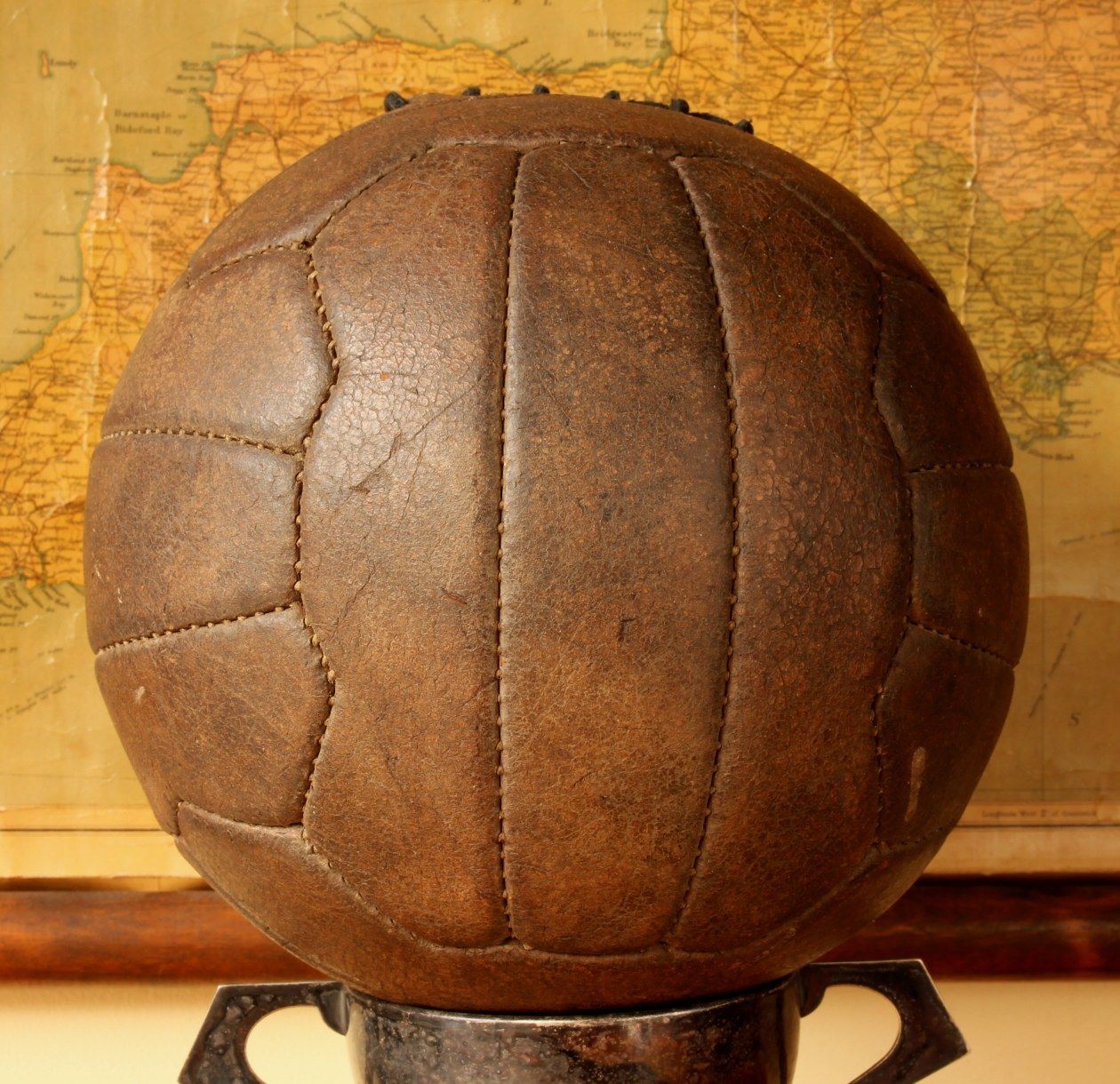 1950's Leather Football. Old 18 Panel Laced Type Soccer Ball.