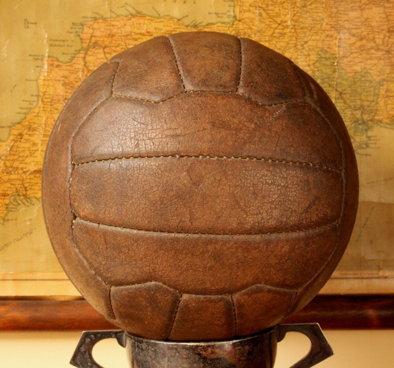 1950's Leather Football. Old 18 Panel Laced Type Soccer Ball.