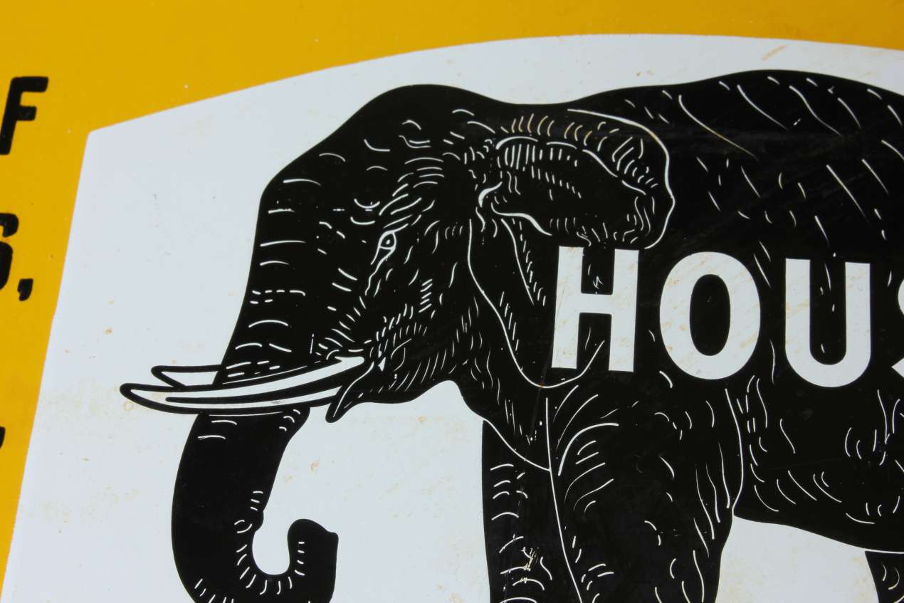 JW Elvery & Co Elephant House Enamel Sign. Dublin Cork London. Sports.