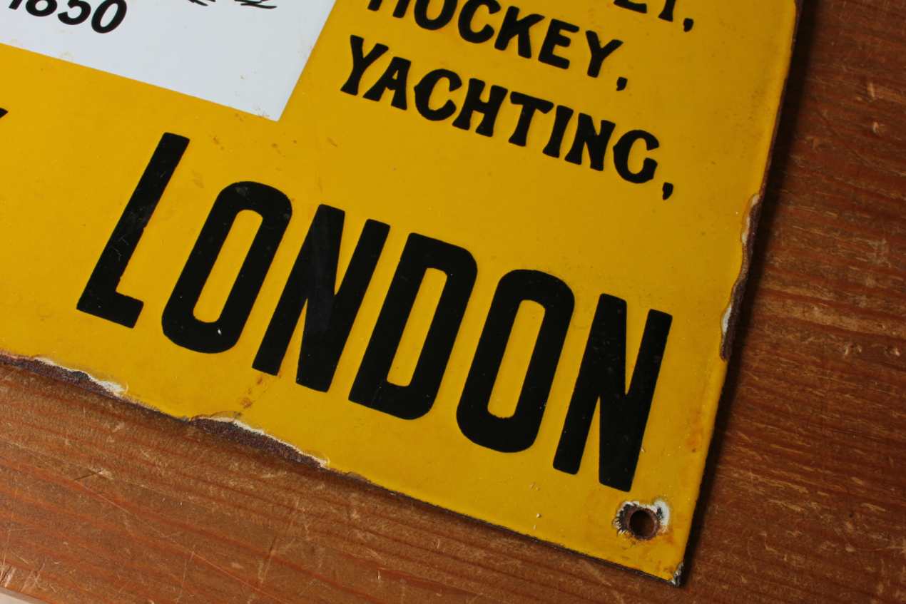 JW Elvery & Co Elephant House Enamel Sign. Dublin Cork London. Sports.