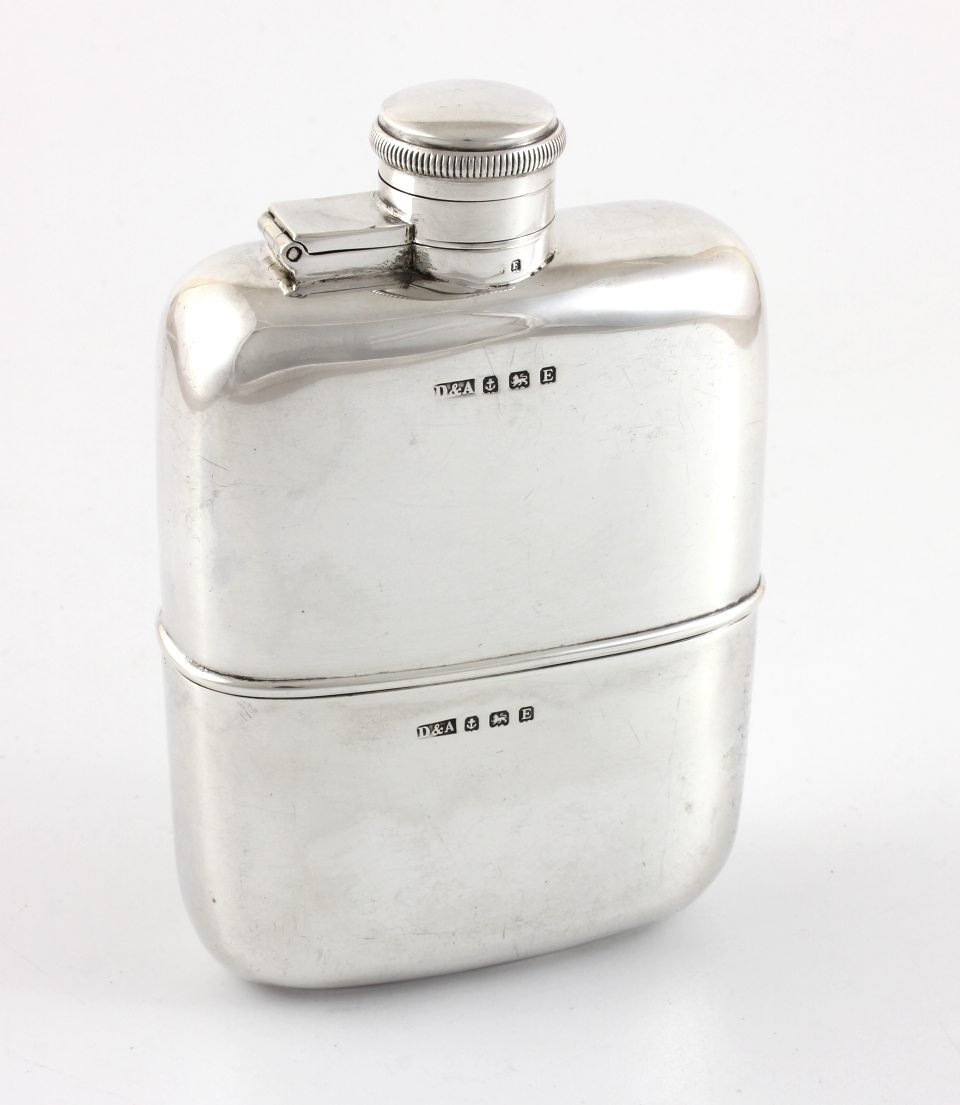 Silver Spirit Hip Flask & Cup in Pouch. En Route. Daniel & Arter 1929.