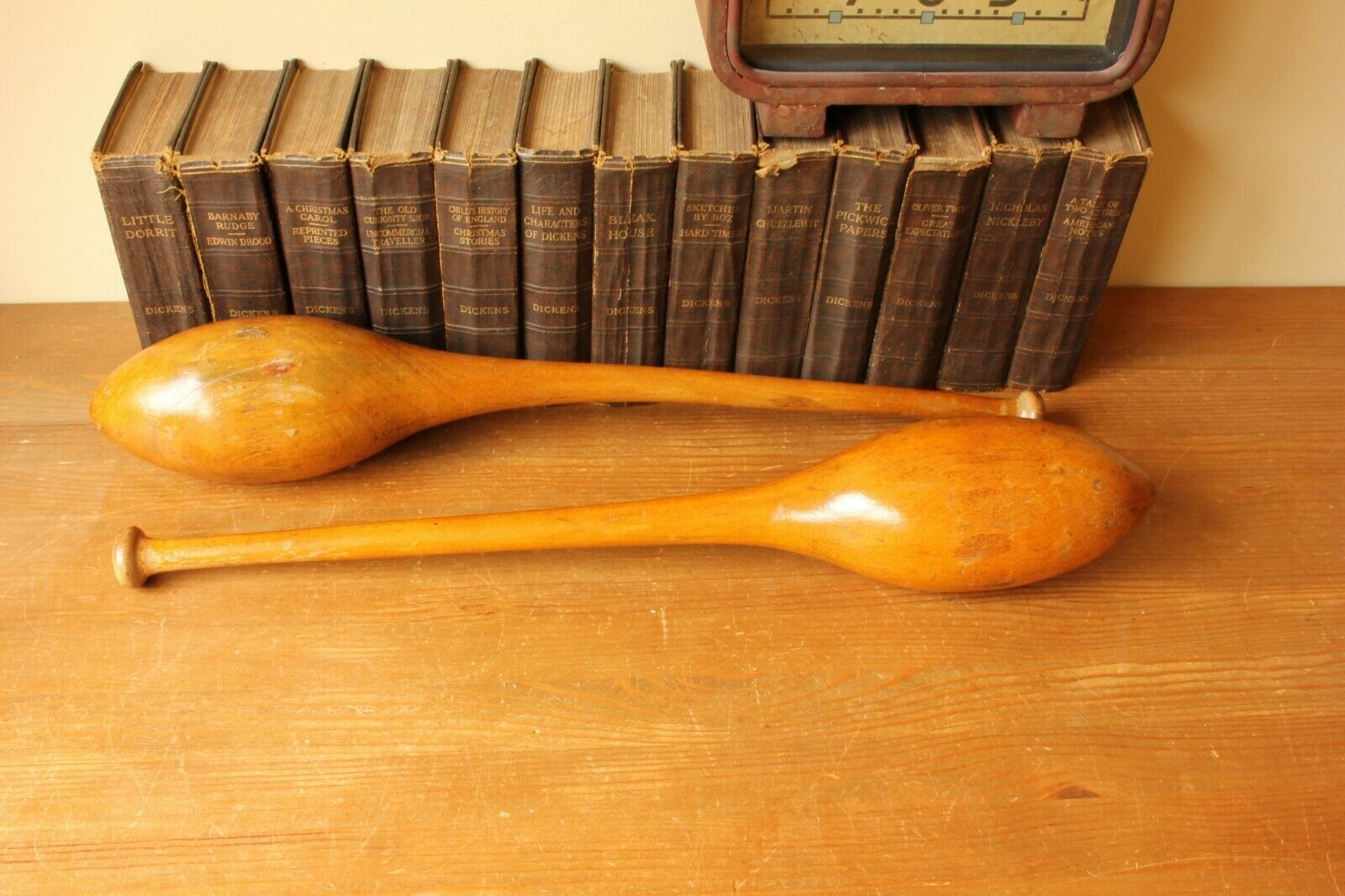 Large Wood Indian Clubs. Exercise Meels. Decor, Gym, Sports Bar.