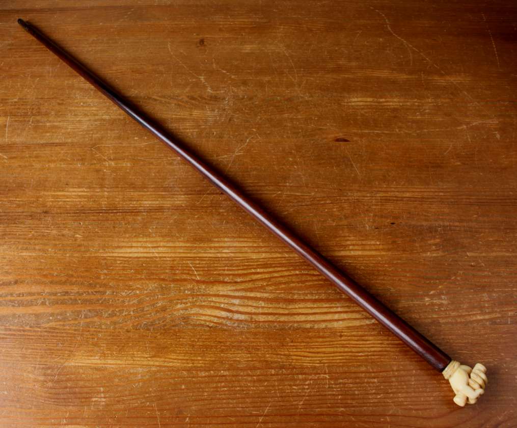 Ivory Friendship Fist Walking Stick. Hand & Baton Cane. c1880.