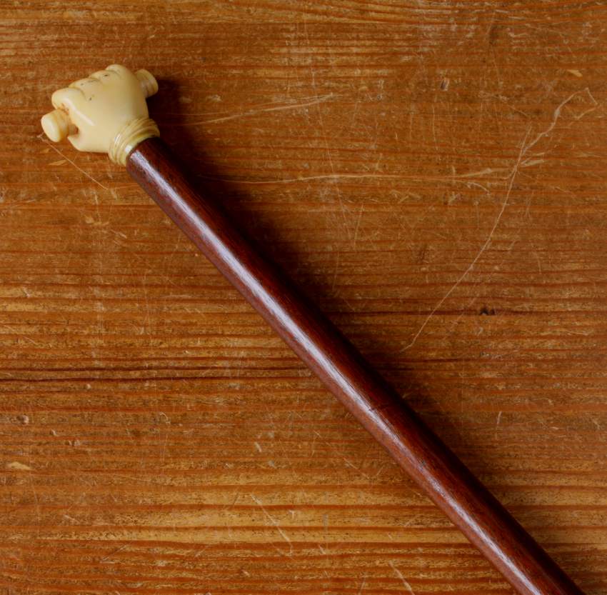 Ivory Friendship Fist Walking Stick. Hand & Baton Cane. c1880.