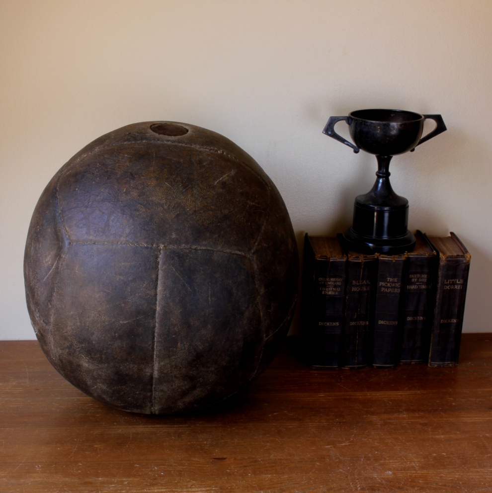 Large Brown Leather Football Medicine Ball. Gym Ball. Footstool.