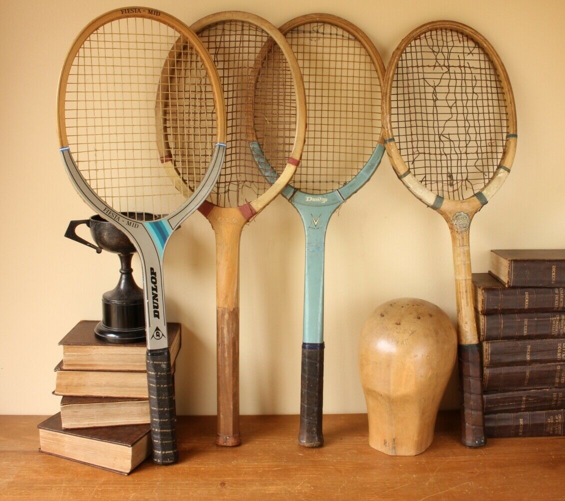 Set Of 4 Lawn Tennis Rackets For Shop, Sports Bar, Display, Wimbledon.