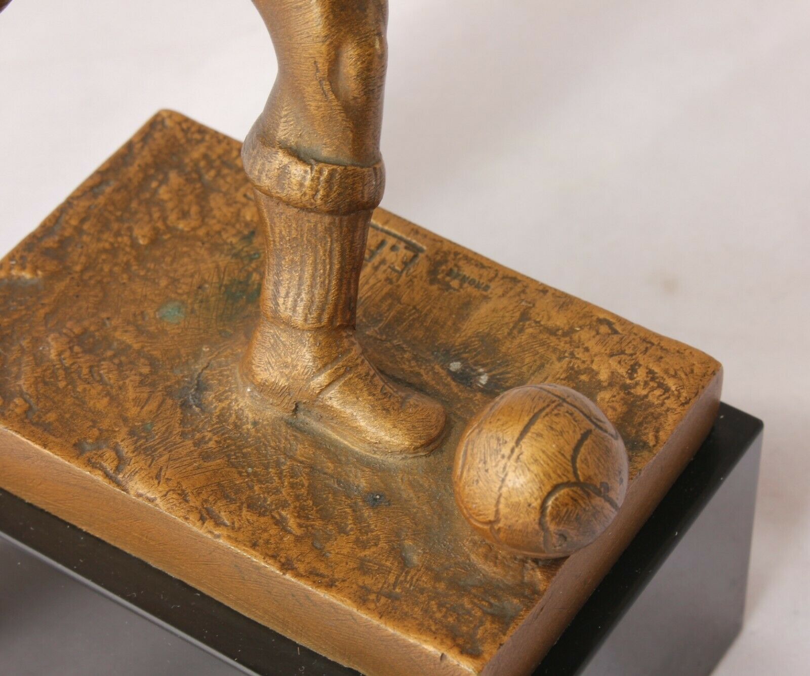 Bronze Footballer Statue E Fraisse. Figure of Soccer Player & Football.