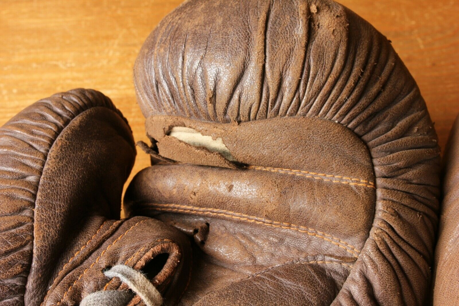 Frank Bryan London Boxing Gloves. Antique Leather Straw Filled c1930's.
