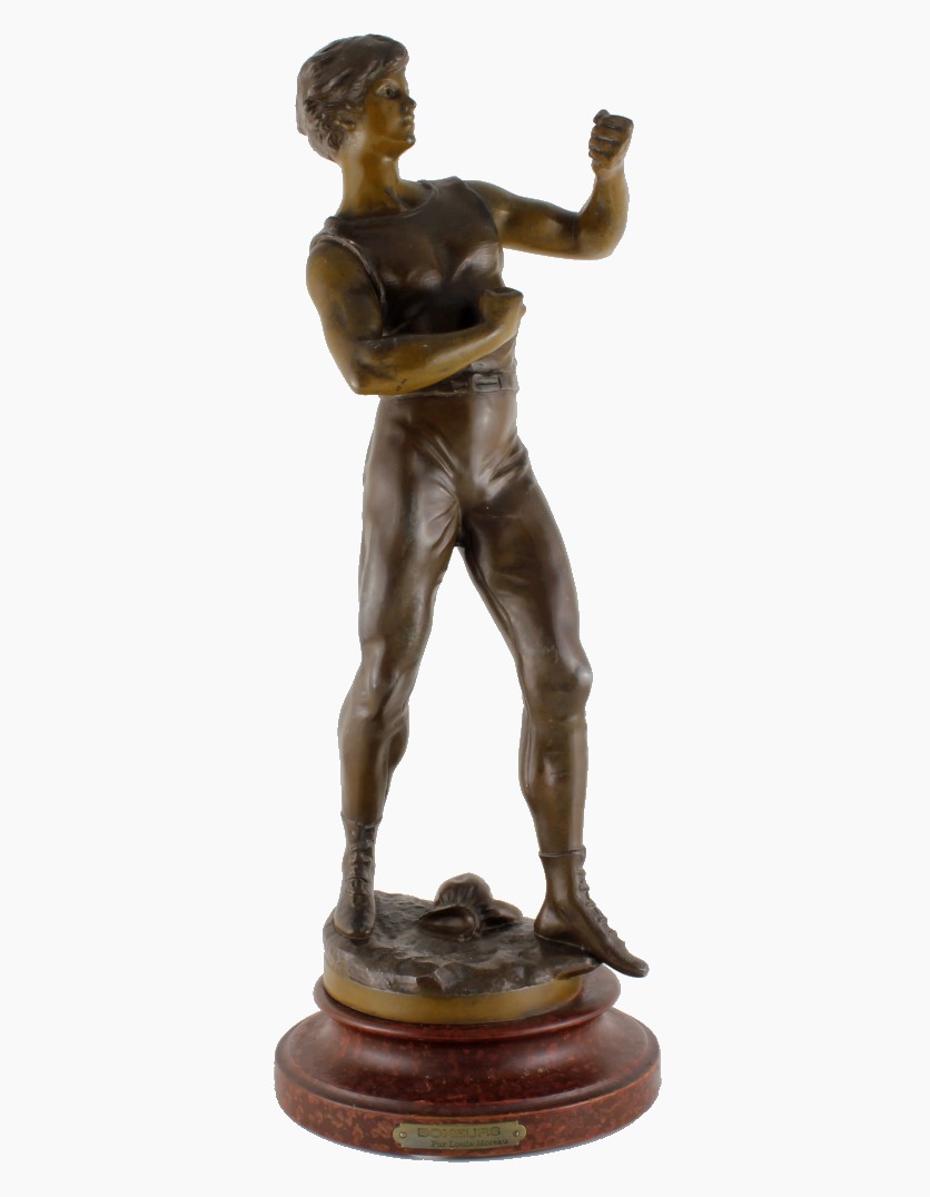 Large French Pugilist Figure. Bare Knuckle Boxer Trophy Statue. c1880.