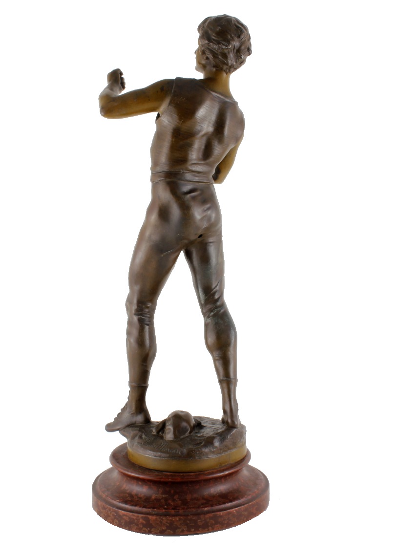 Large French Pugilist Figure. Bare Knuckle Boxer Trophy Statue. c1880.