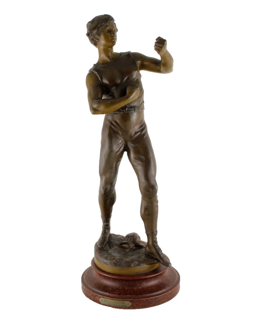 Large French Pugilist Figure. Bare Knuckle Boxer Trophy Statue. c1880.
