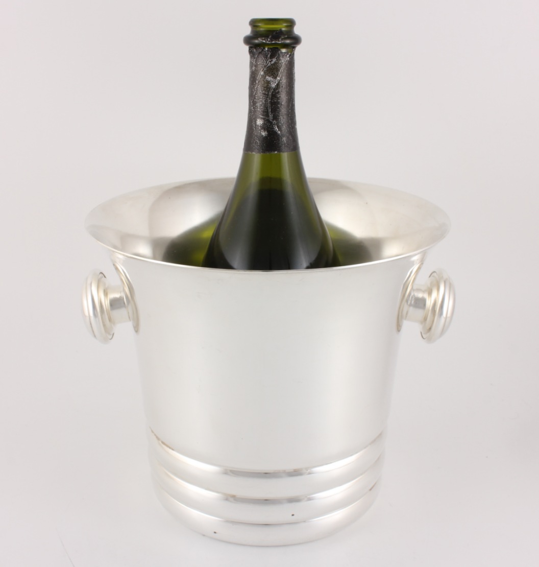 Art Deco French Silver Plate Wine Cooler. Fluted Champagne Ice Bucket.