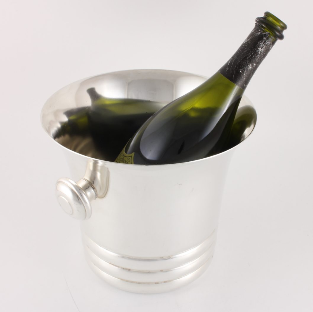 Art Deco French Silver Plate Wine Cooler. Fluted Champagne Ice Bucket.