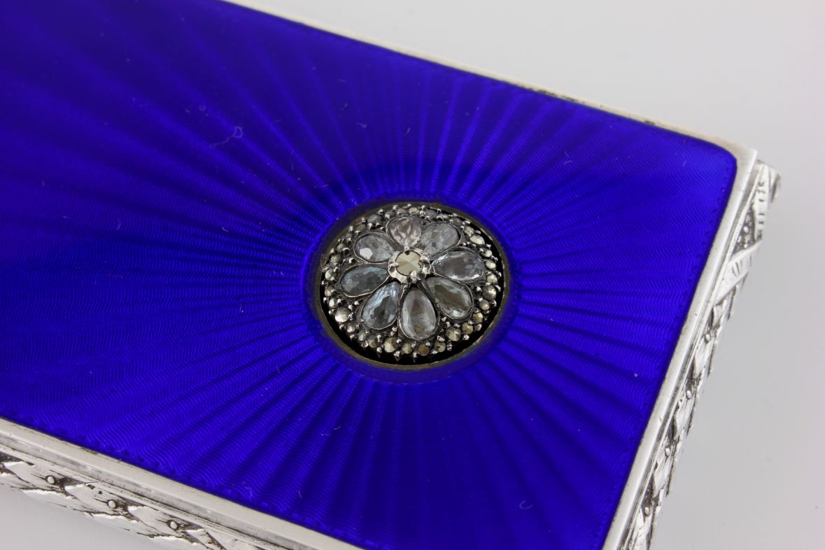 French Silver & Guilloche Enamel Case. Bapst Freres of Paris. c1880.
