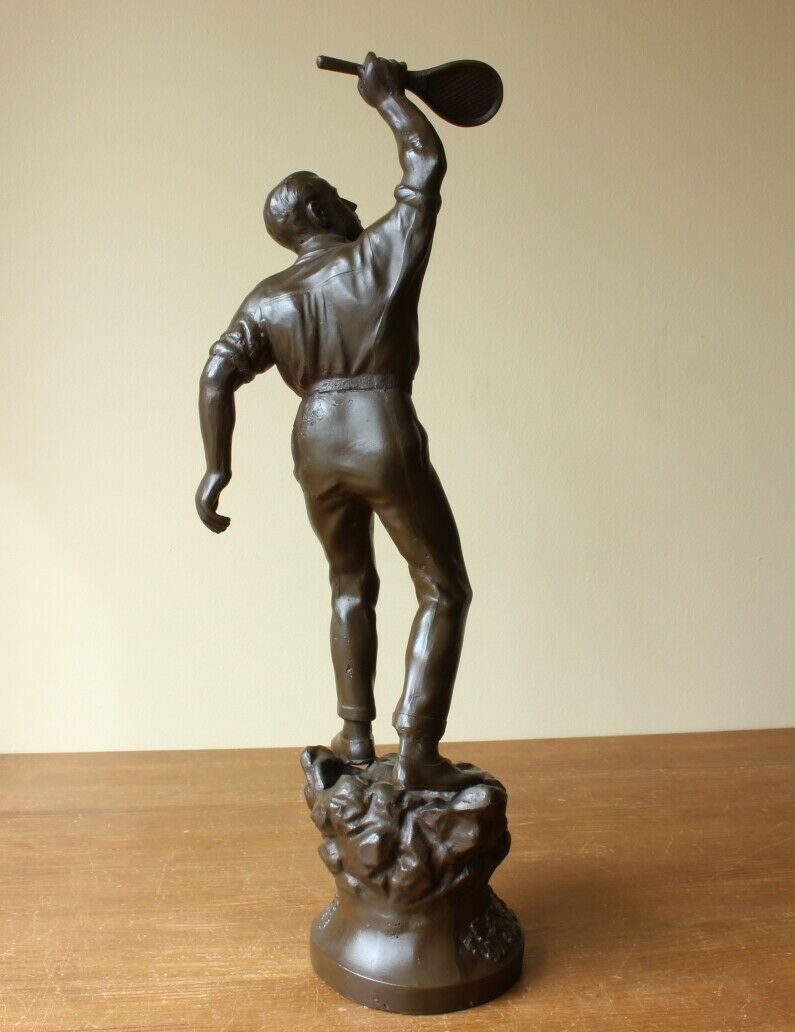 Large French Tennis Player With Racket Figure Statue.