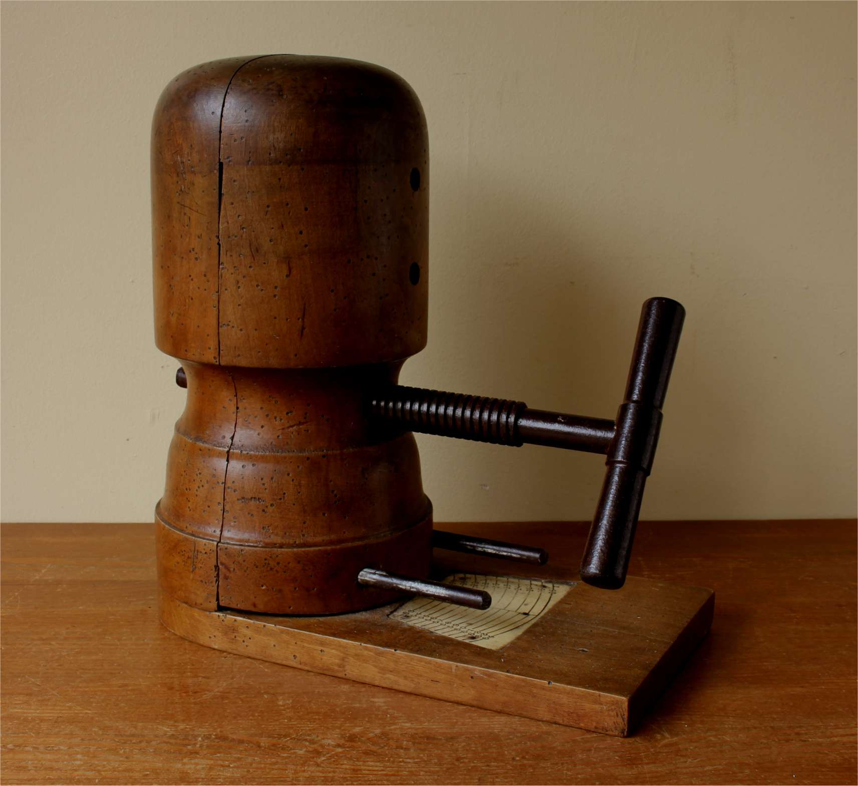 Mechanical Hat Stretcher. Milliner's Wood Hat Sizer. Wig Display Stand.