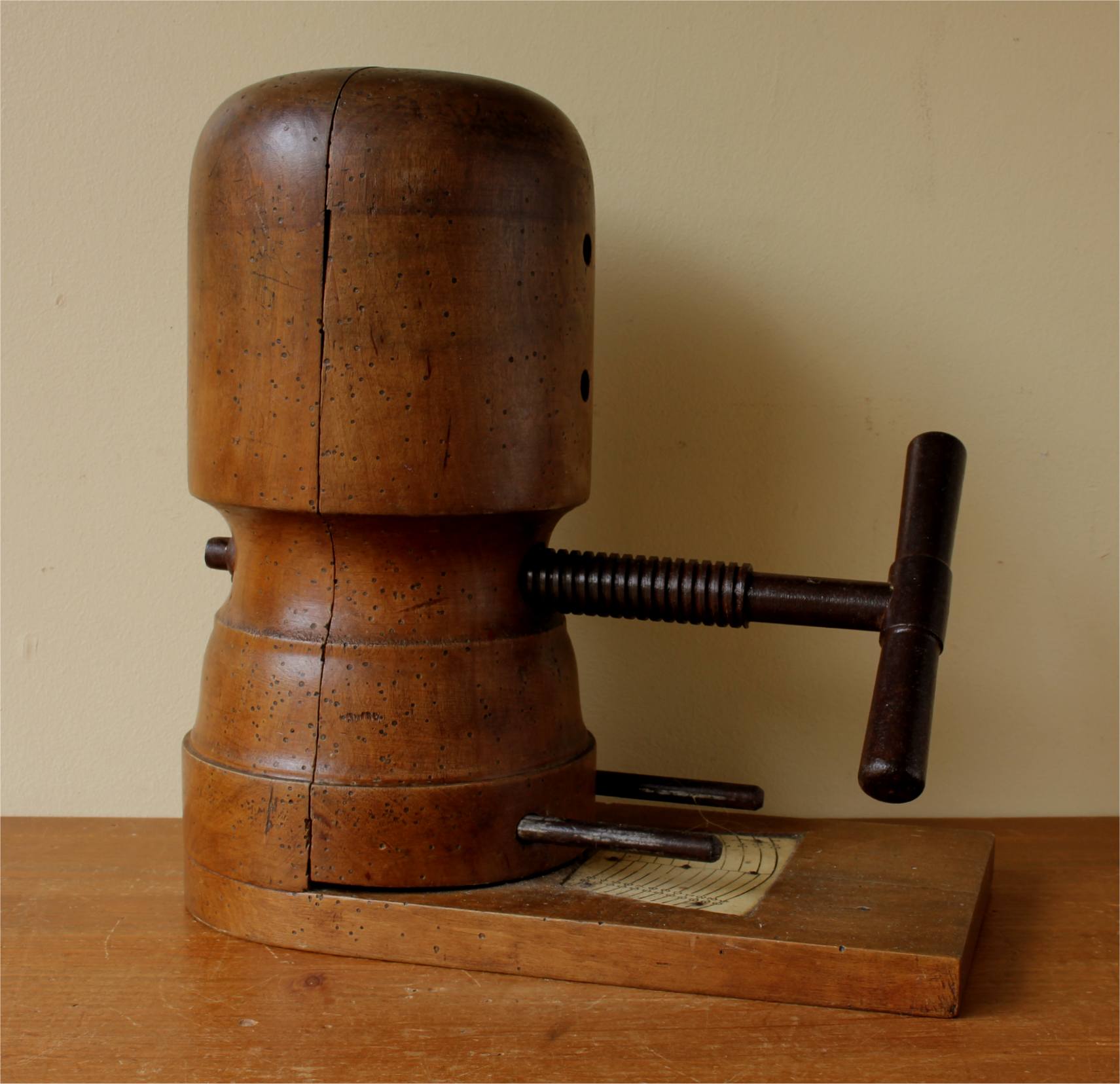 Mechanical Hat Stretcher. Milliner's Wood Hat Sizer. Wig Display Stand.