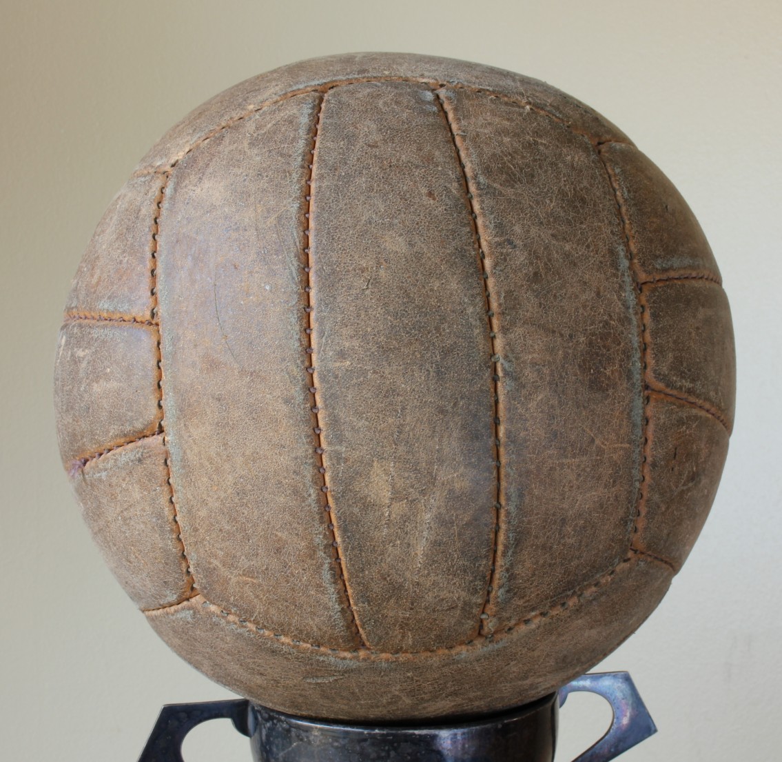 French Leather Football. Valve Hole Type 18 Panel Soccer Ball. 1960s.