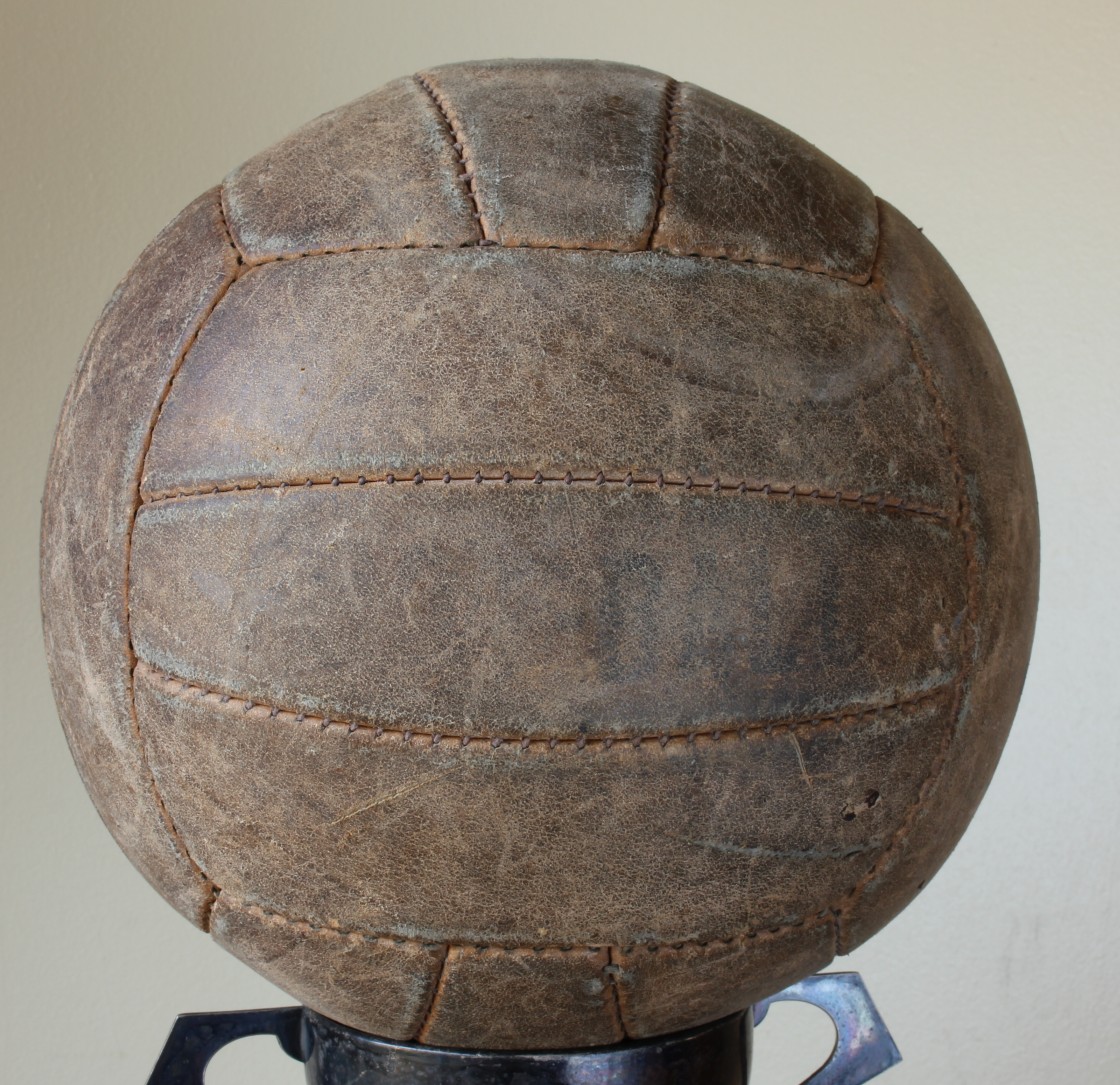 French Leather Football. Valve Hole Type 18 Panel Soccer Ball. 1960s.