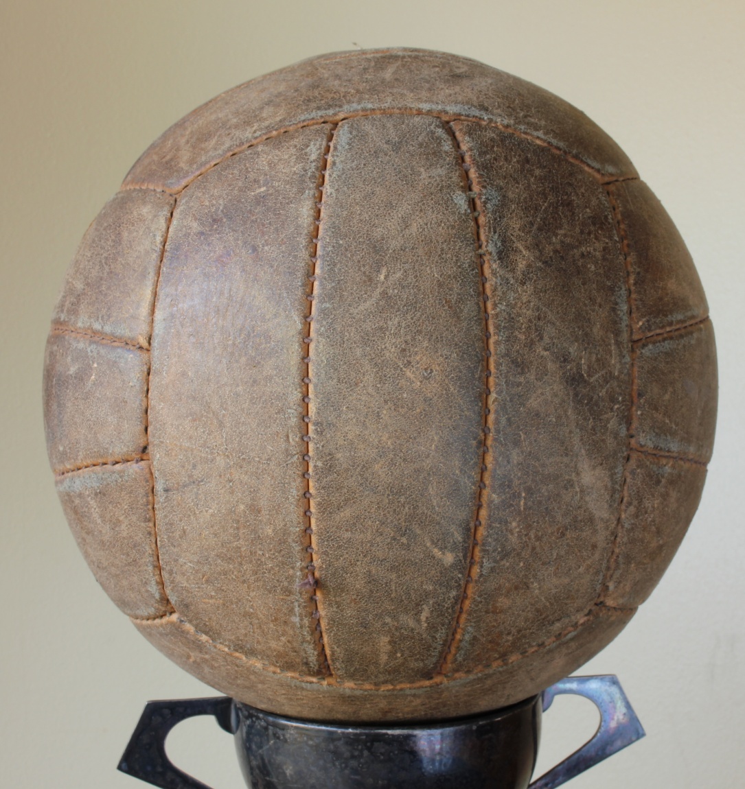 French Leather Football. Valve Hole Type 18 Panel Soccer Ball. 1960s.
