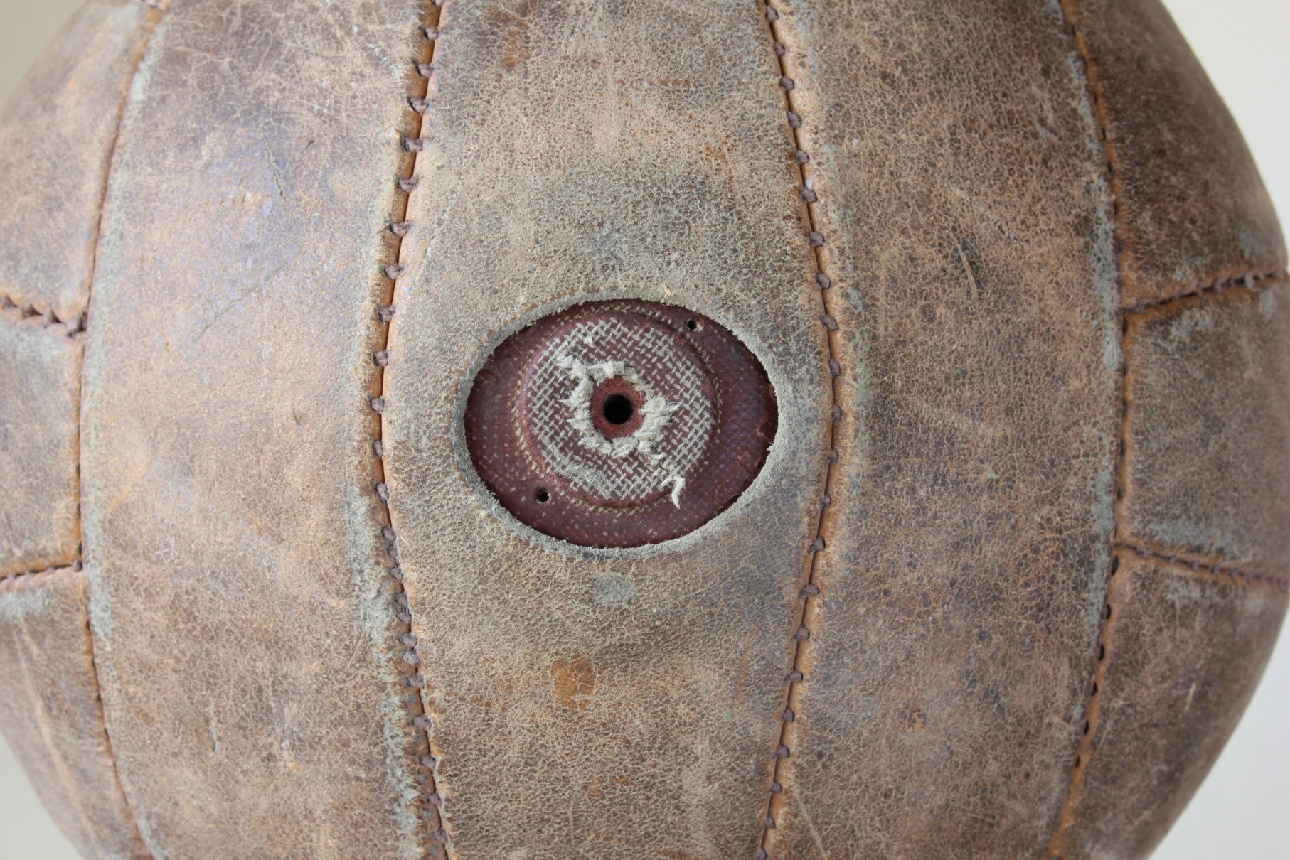 French Leather Football. Valve Hole Type 18 Panel Soccer Ball. 1960s.