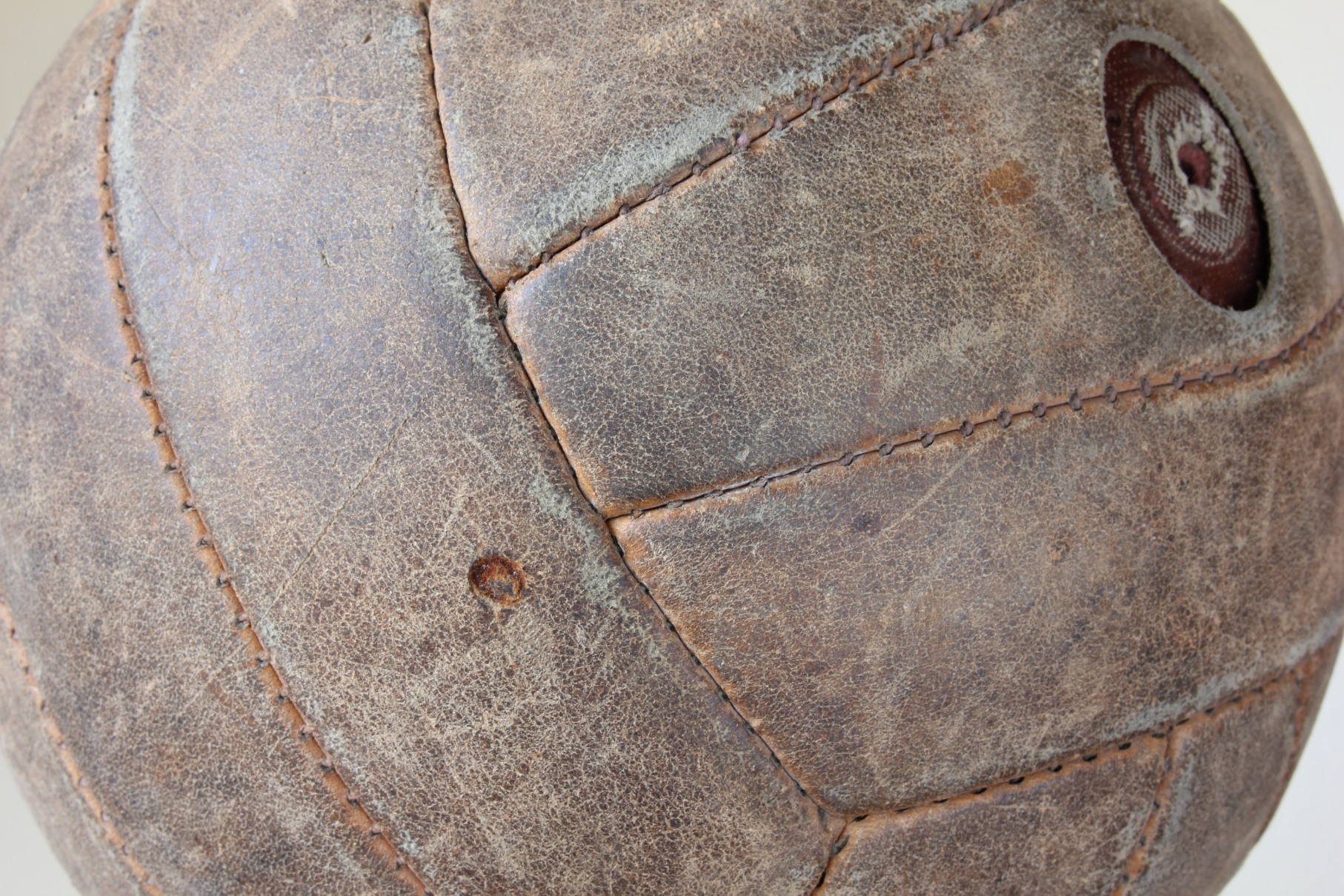 French Leather Football. Valve Hole Type 18 Panel Soccer Ball. 1960s.