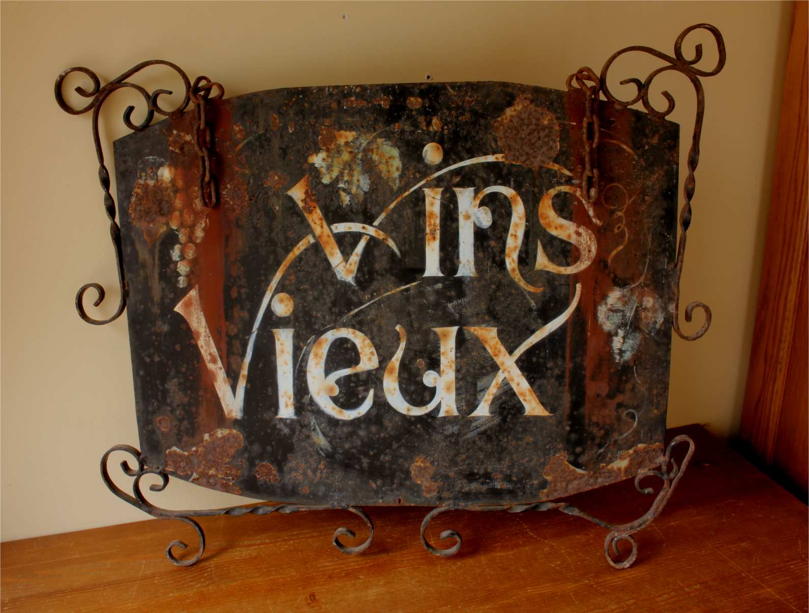 French Iron Vineyard Sign. Vins Vieux. Double Sided Wine Bar Shop Sign.