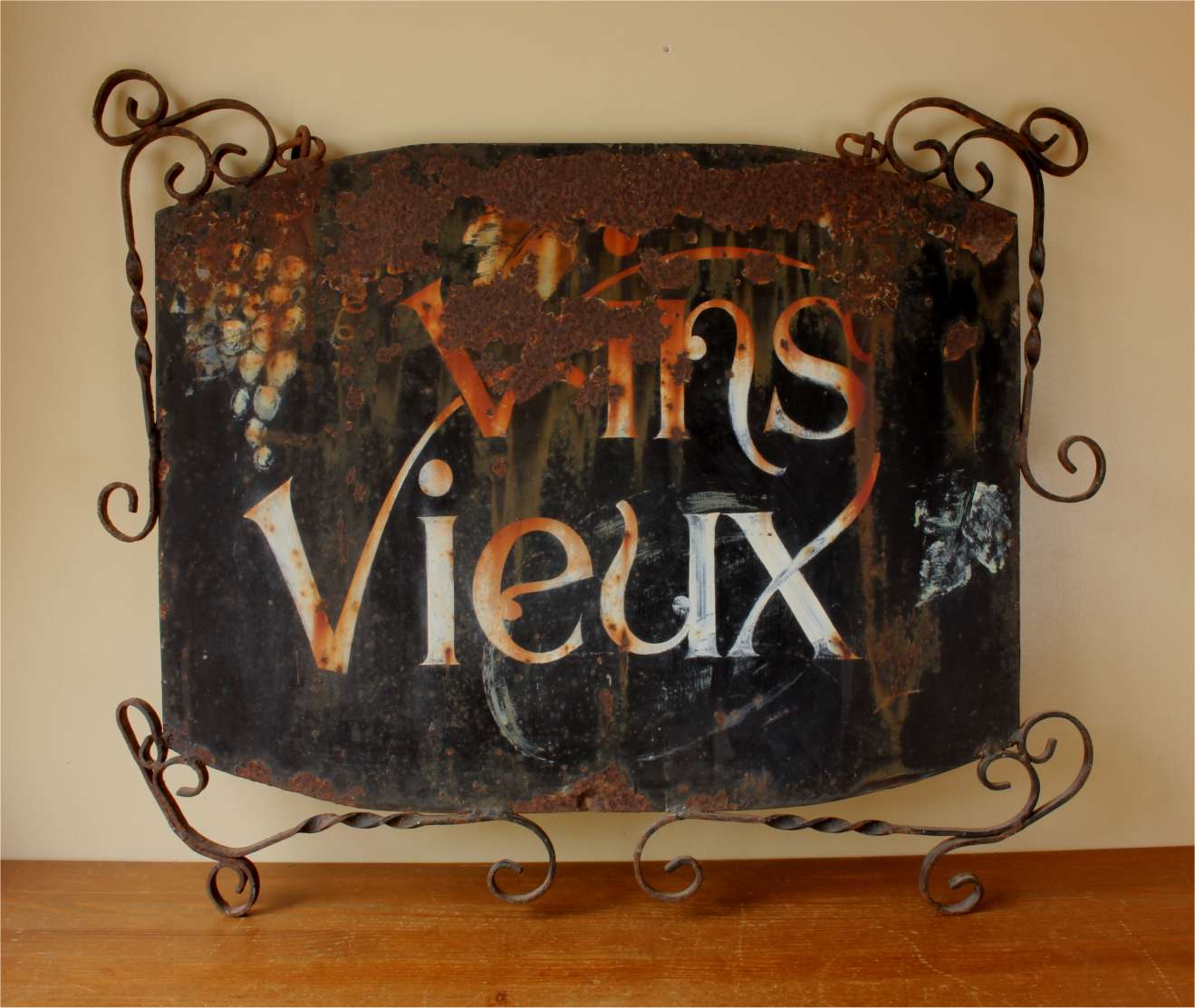 French Iron Vineyard Sign. Vins Vieux. Double Sided Wine Bar Shop Sign.