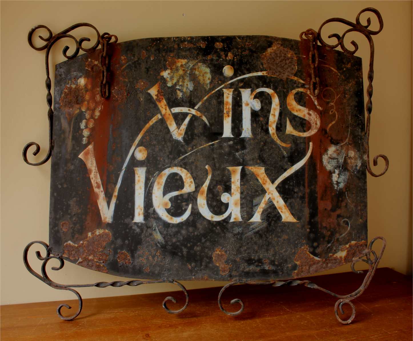 French Iron Vineyard Sign. Vins Vieux. Double Sided Wine Bar Shop Sign.