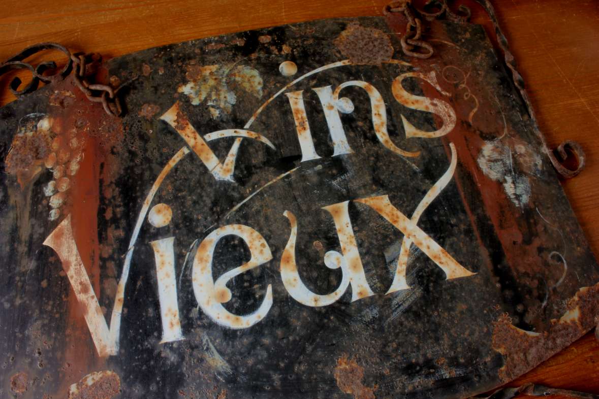French Iron Vineyard Sign. Vins Vieux. Double Sided Wine Bar Shop Sign.