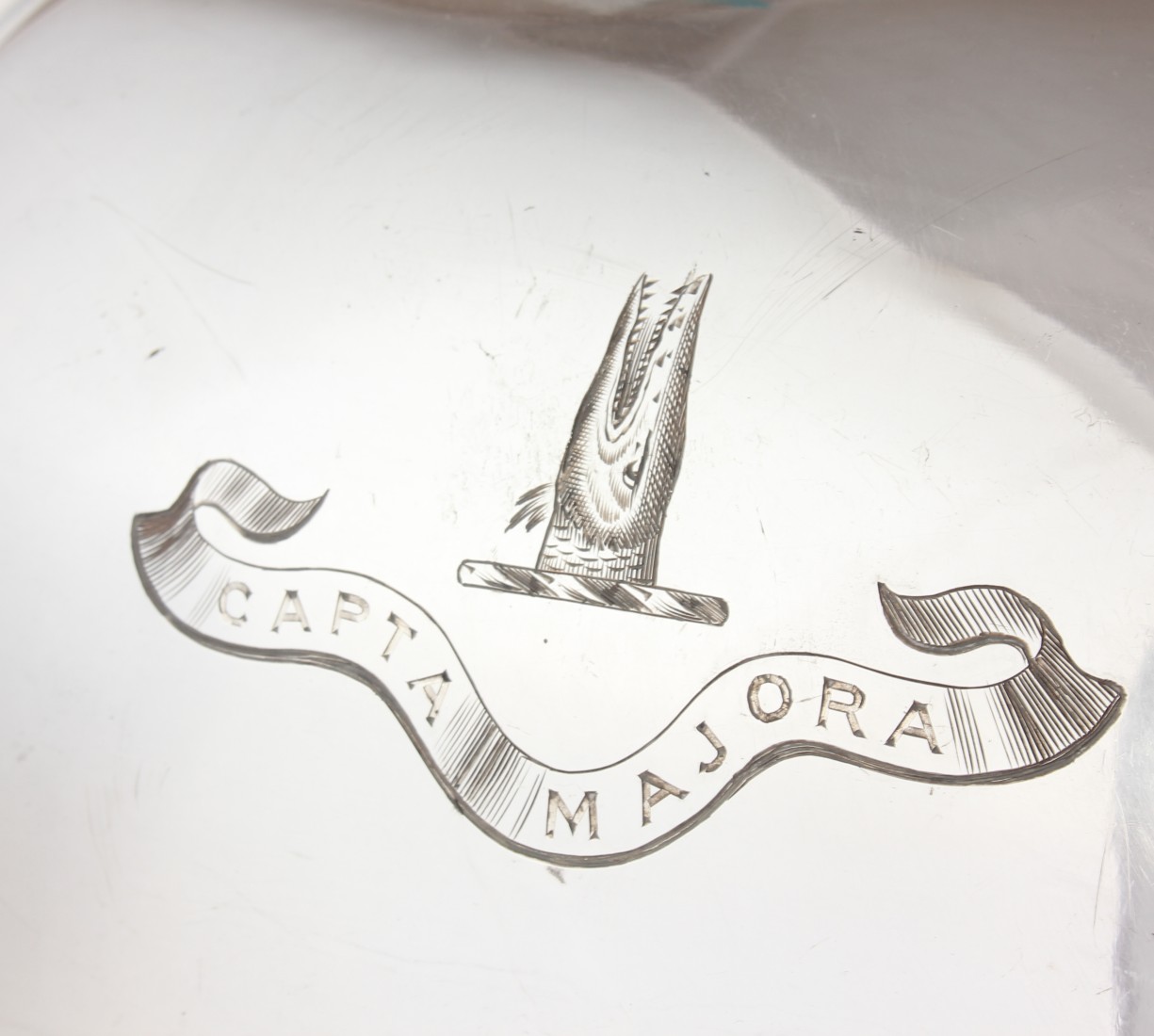 Large Old Sheffield Plate Meat Cover. Pike Crest. Geddes. Capta Majora.