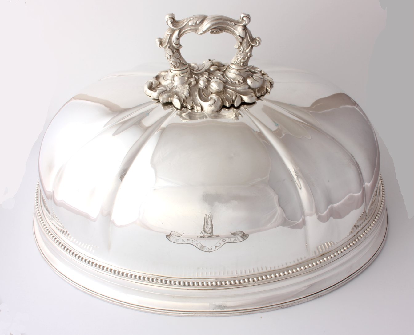 Large Old Sheffield Plate Meat Cover. Pike Crest. Geddes. Capta Majora.