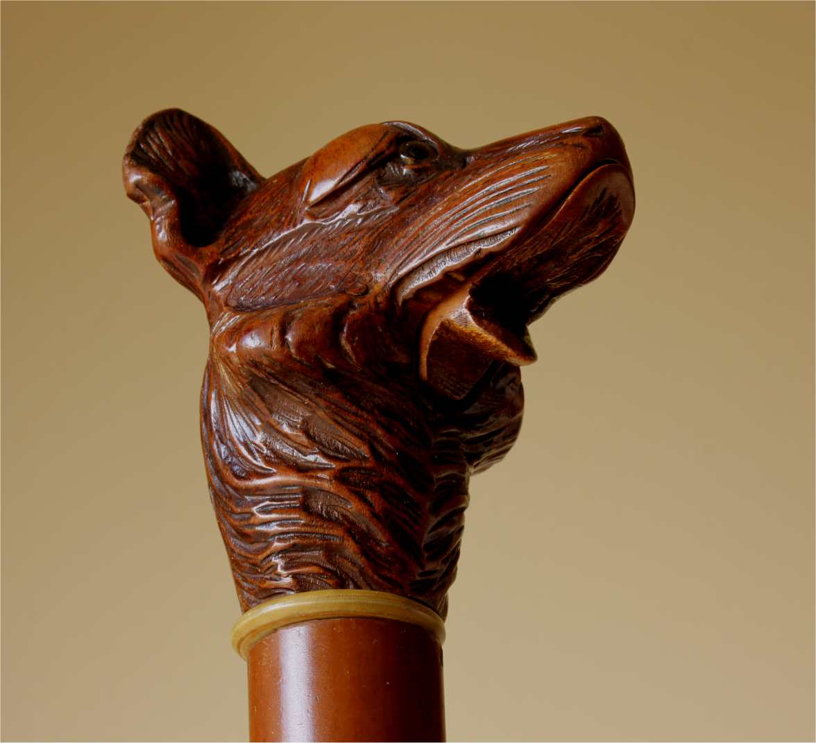 Black Forest Articulated Alsatian German Shepherd Dog Walking Stick Cane.