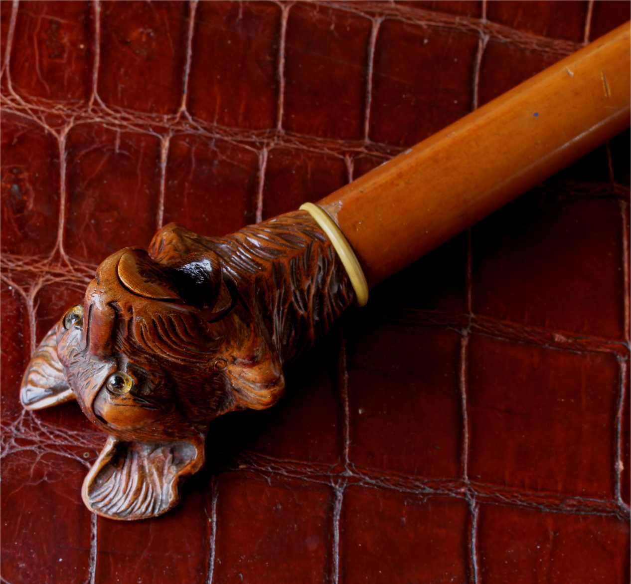 Black Forest Articulated Alsatian German Shepherd Dog Walking Stick Cane.