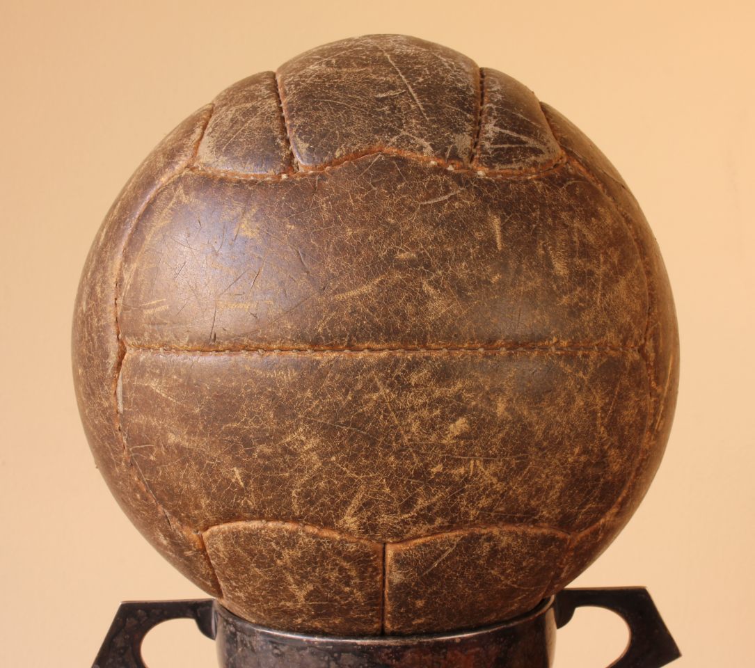 Old Vintage Leather Valve Hole Football. 13 Panel Soccer Ball c1950.
