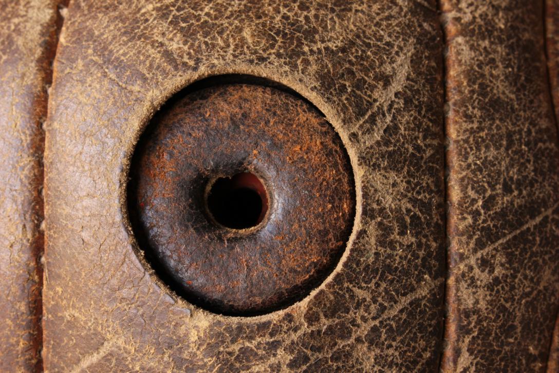 Old Vintage Leather Valve Hole Football. 13 Panel Soccer Ball c1950.