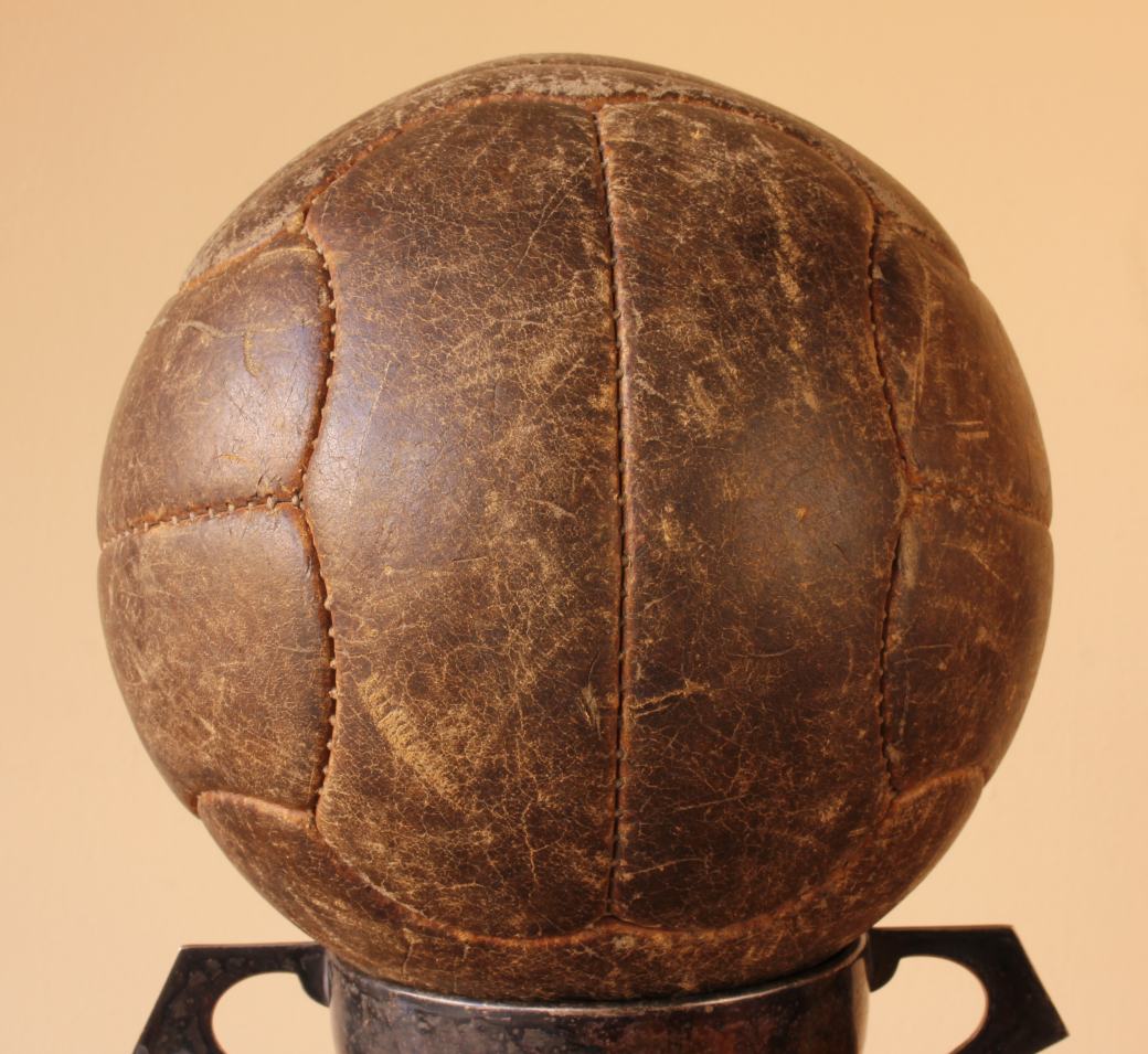 Old Vintage Leather Valve Hole Football. 13 Panel Soccer Ball c1950.