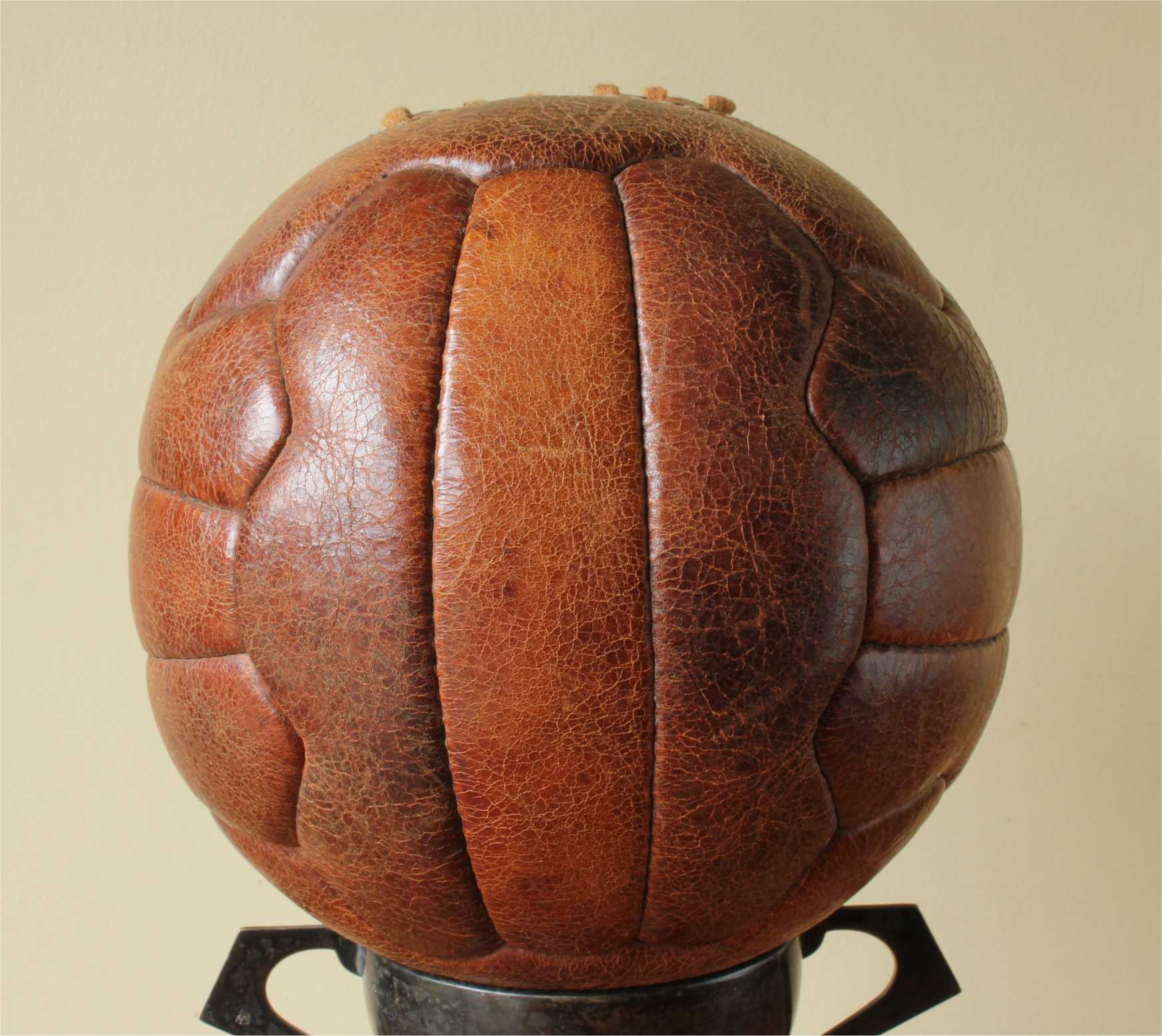 Vintage Leather Zig Zag Panel Football. Gibson Laced Soccer Ball. 1950's.