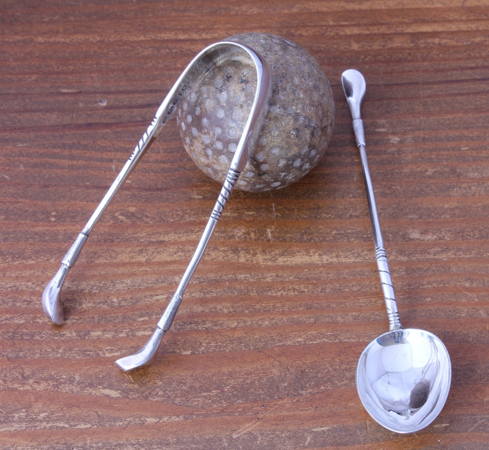 Antique Silver Novelty Golf Tea Spoons & Sugar Tongs Set. Mappin and ...