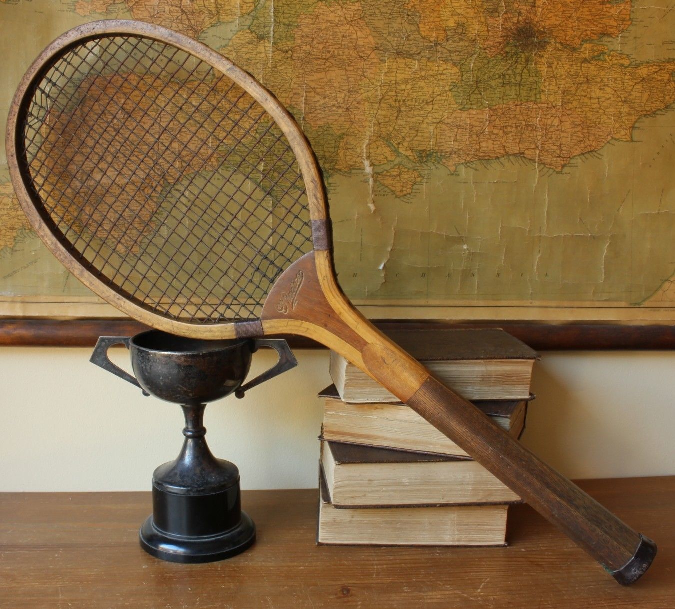 The Practice Lawn Tennis Racket. Sold By Halfords c1910. Convex Wedge.