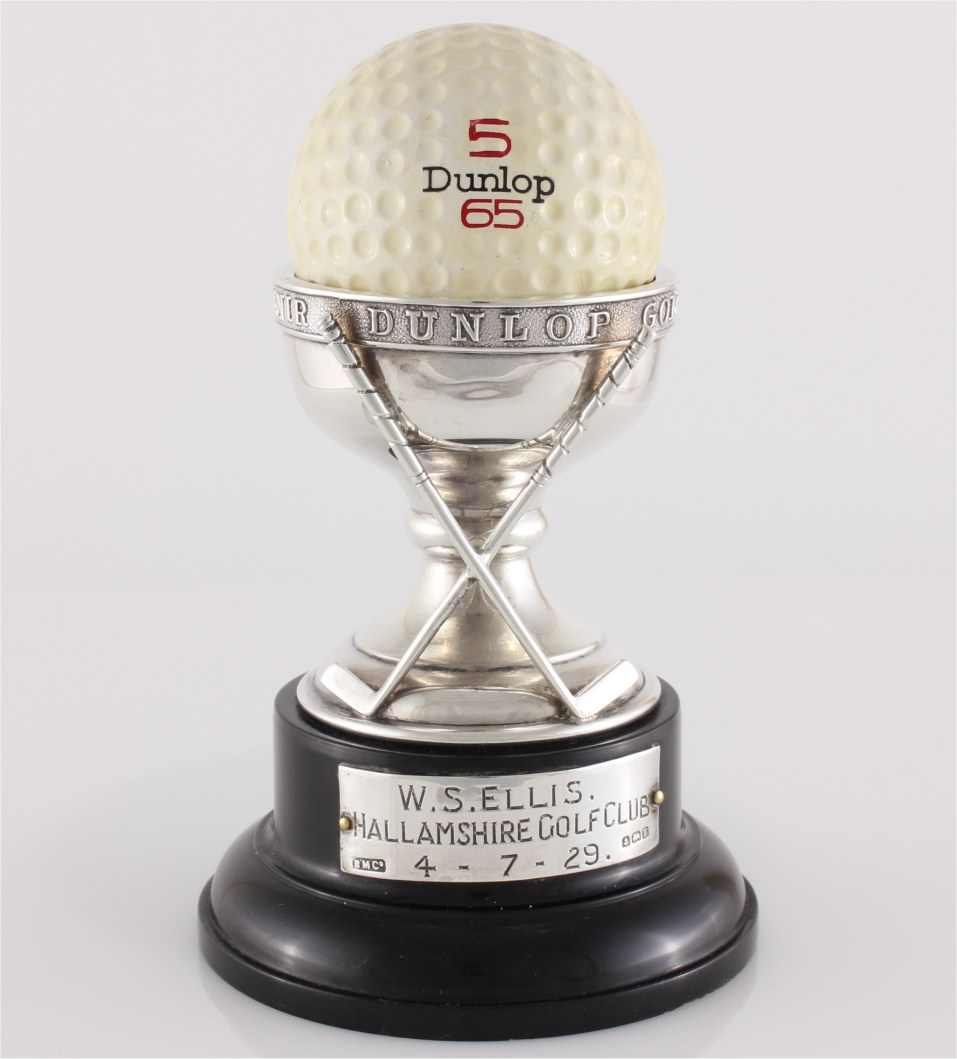 Silver Dunlop Hole in One Trophy Cup & Ball. Hallamshire Golf Club. 1929.