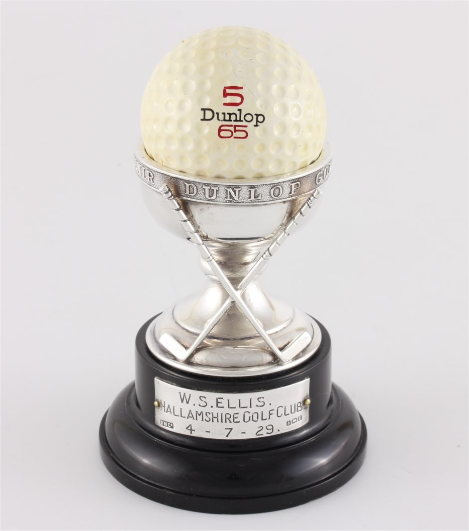 Silver Dunlop Hole in One Trophy Cup & Ball. Hallamshire Golf Club. 1929.