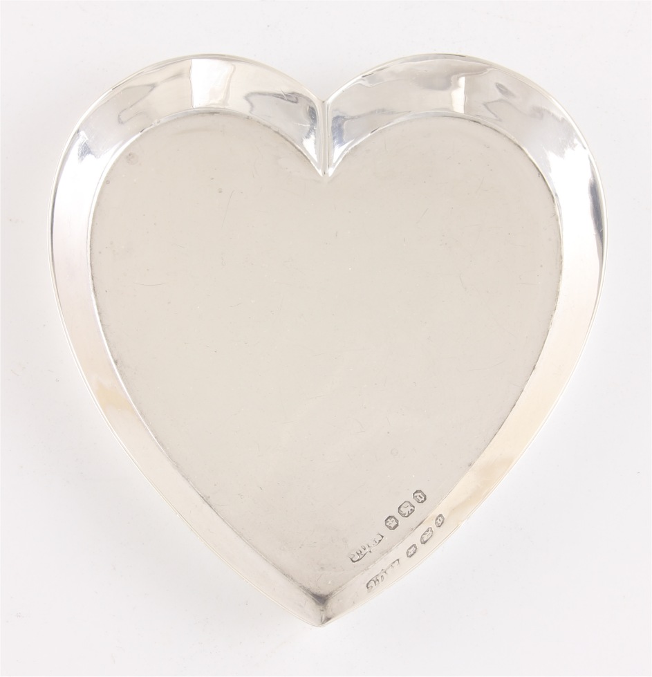 Victorian Silver Heart Pin Dish. James Dixon Playing Card Chip Tray 1896.