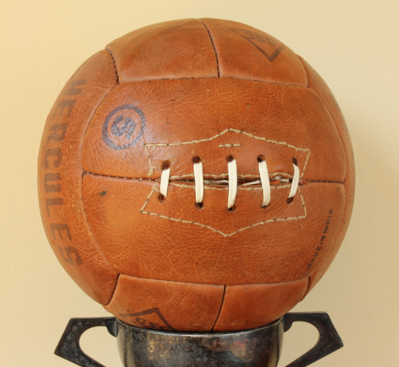 c1950 12 Panel Hercules Leather Laced Football / Soccer Ball.