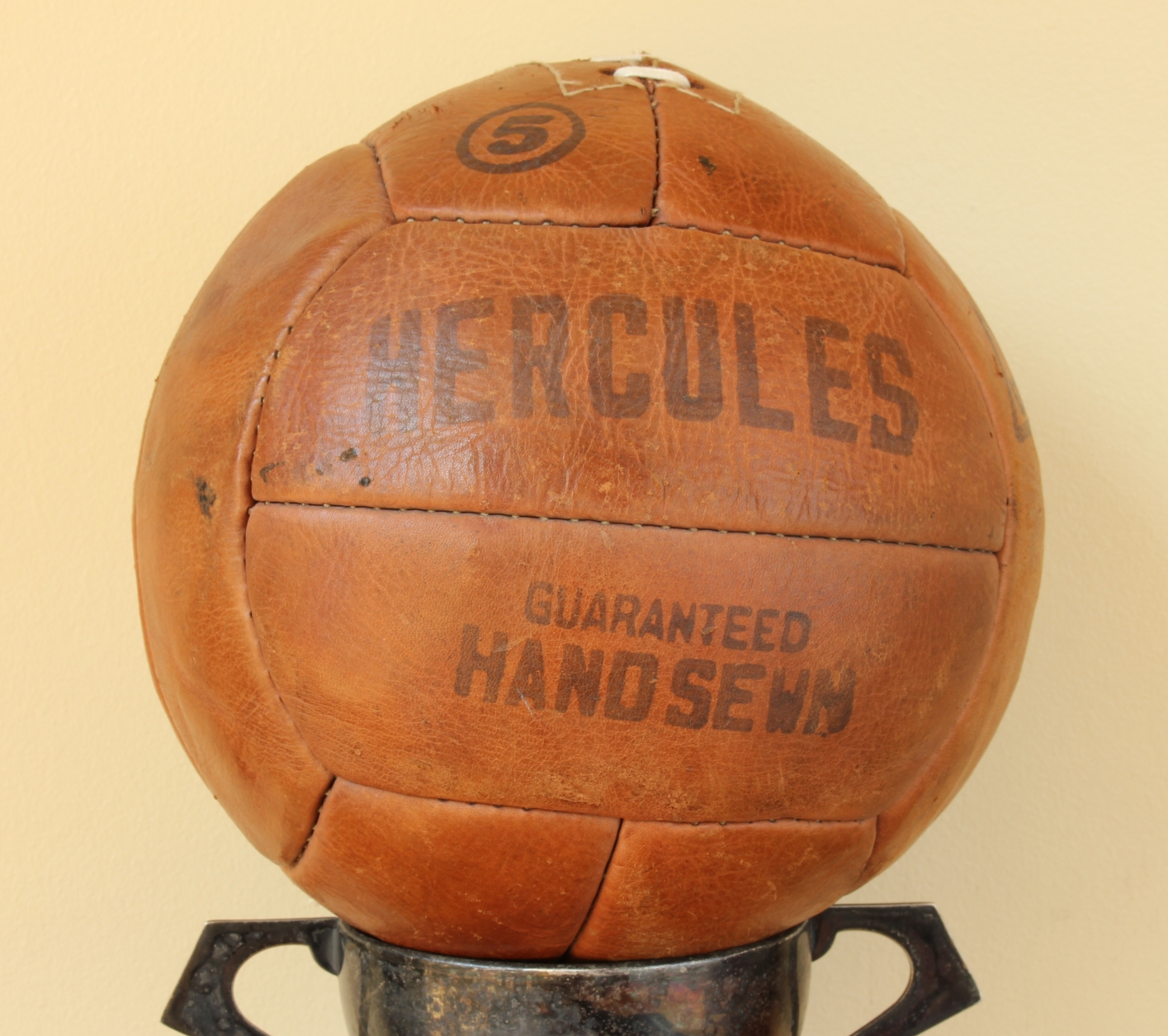 c1950 12 Panel Hercules Leather Laced Football / Soccer Ball.