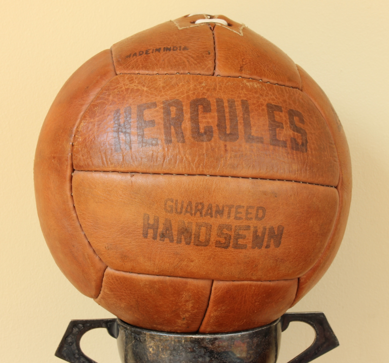 c1950 12 Panel Hercules Leather Laced Football / Soccer Ball.