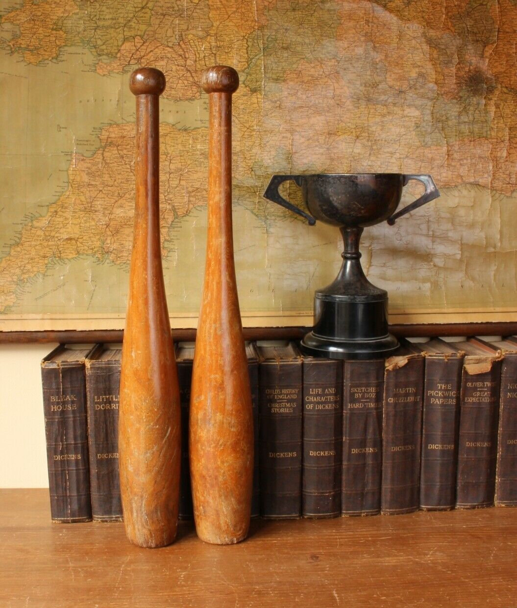 Wood Indian Clubs Exercise Meels. Home Decor, Sports Bar Gym.